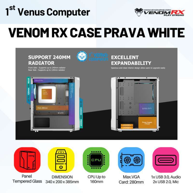 Jual VENOMRX PRAVA TEMPERED GLASS SLIDE M-ATX GAMING CASE VENOM RX ...