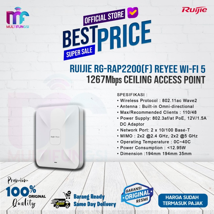 Jual Ruijie RG-RAP2200(F) Reyee Wi-Fi 5 1267Mbps Ceiling Access Point ...