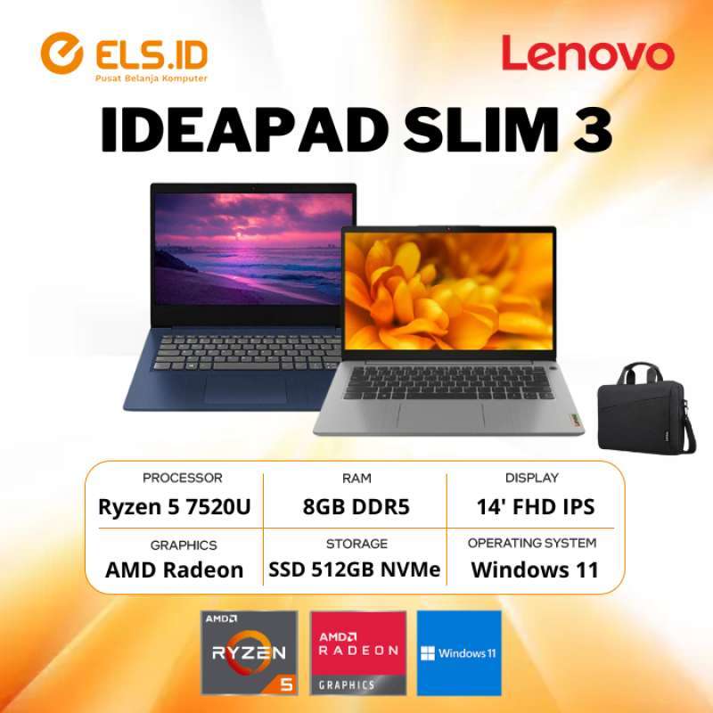 Jual Lenovo Ideapad Slim 3 14amn8 Ryzen 5 7520u 8gb Ssd 512gb 14 W11 Ohs Blue Di Seller Els