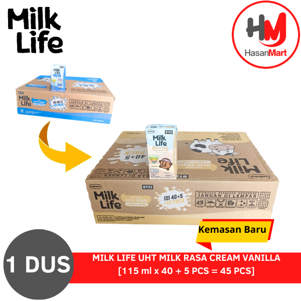 Jual Milk Life Rasa Creamy Vanilla Susu UHT 115 mL [1 DUS isi 40 PCS + 5 PCS = 45 PCS] di Seller ...
