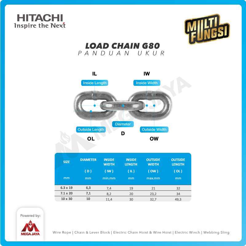 Jual Hitachi Load Chain / Rantai Baja G80 - 10mm - 6.5 Meter Di Seller ...