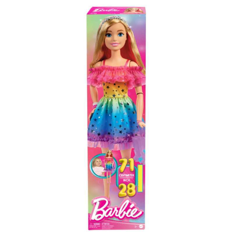 Promo Large Barbie Doll, 28 Inches Tall, Blond Hair And Rainbow Dress ...