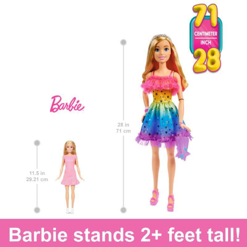 Promo Large Barbie Doll, 28 Inches Tall, Blond Hair And Rainbow Dress ...