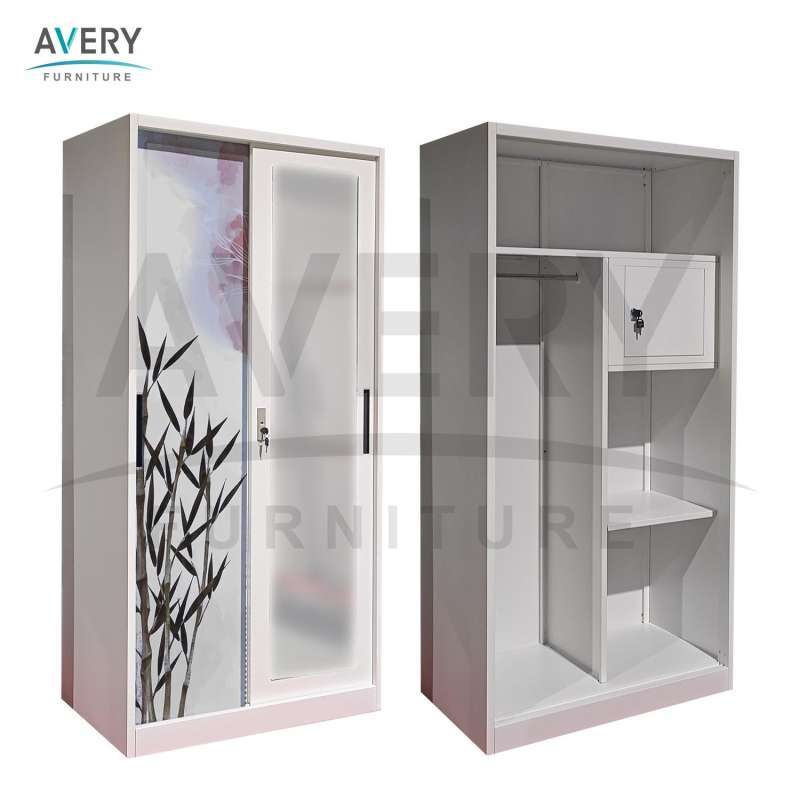 Jual YS-900SL Lemari Pakaian Sleding Besi 2 Pintu Kaca / Lemari Baju Pakaian Sliding Besi di ...