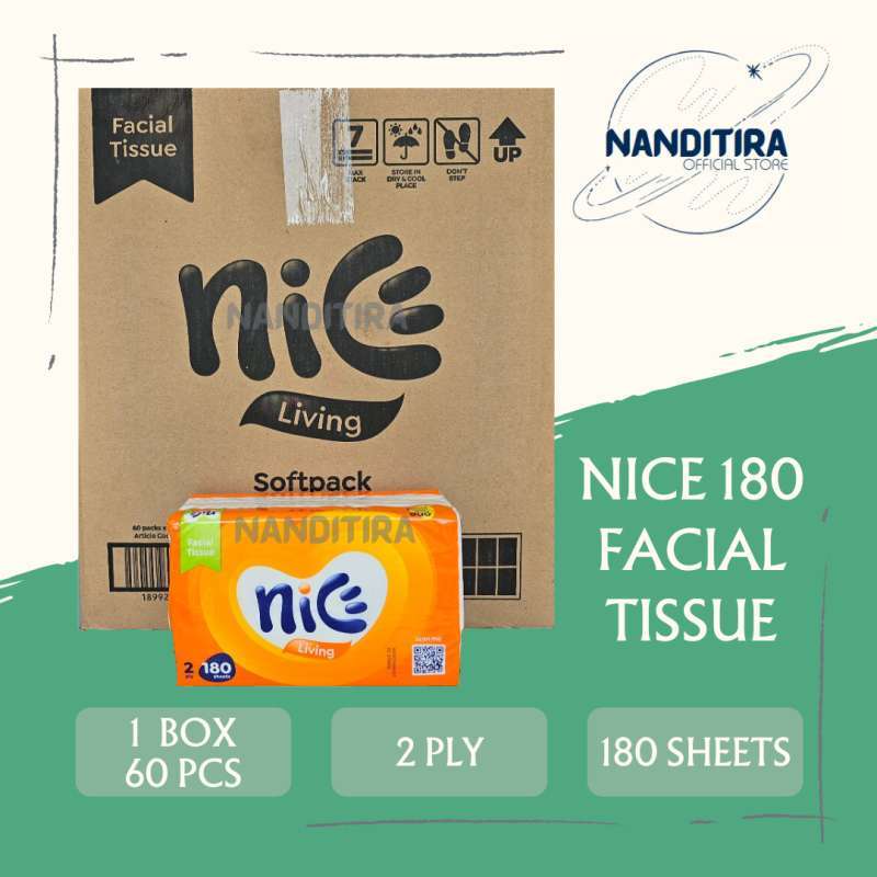 Promo Nice Facial Tissue Soft Pack 180 Sheets - 2 Ply [1 Karton Isi 60 ...