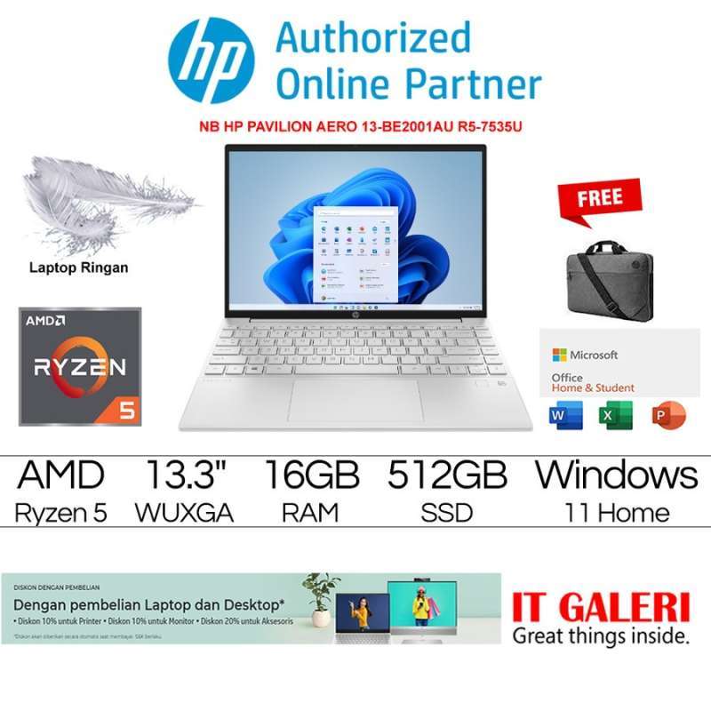 Jual Hp Pavilion Aero 13- Be2001au Be2002au R5-7535u/2x8gb/512gb/13.3/win11+ohs2021/silver ...