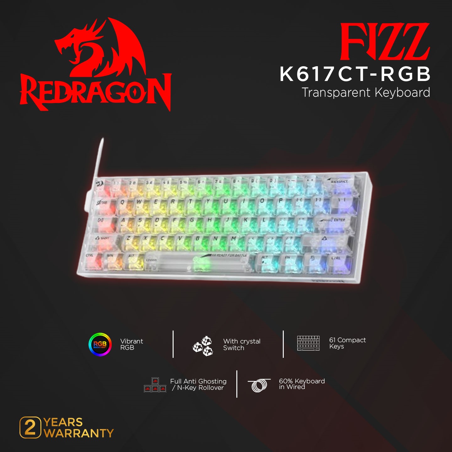 Jual Redragon Mechanical Gaming Keyboard Transparent RGB Fizz - K617CT ...
