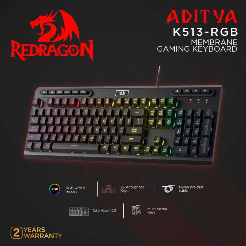 Jual Redragon Membrane Gaming Keyboard Rgb Aditya - K513-rgb Di Seller ...