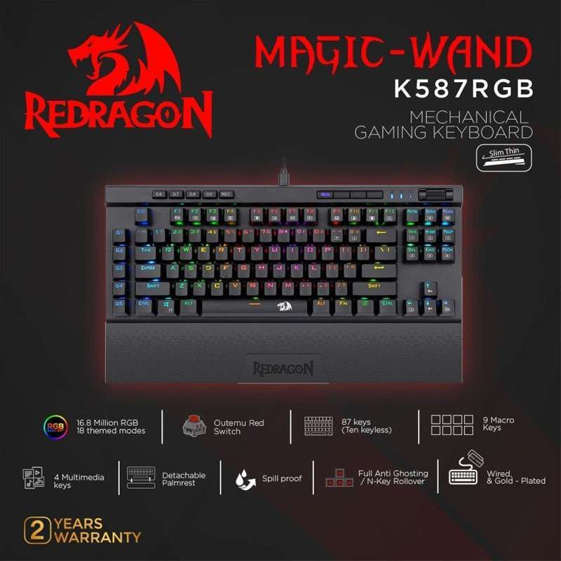 Jual Redragon Mechanical Gaming Keyboard Rgb Magicwand - K587rgb - Red ...