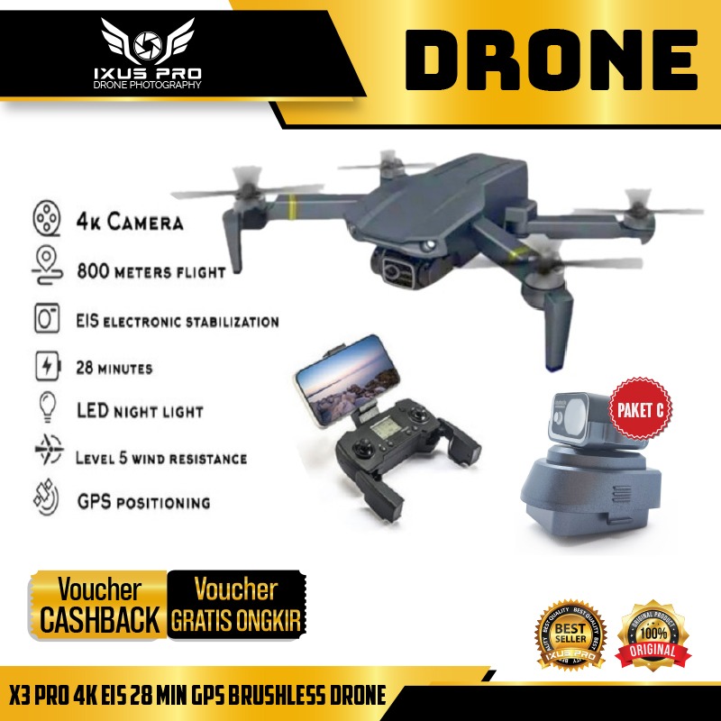 Jual X3 PRO 4K EIS 28 Min GPS BRUSHLESS DRONE di Seller Ixuspro ...