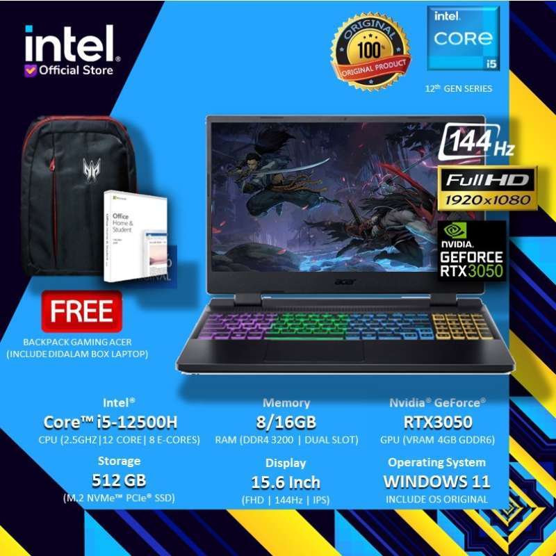 Jual ACER NITRO 5 AN515-58-59X8 NH.QFHSN.003 CI5-12500/8GB/512GB ...