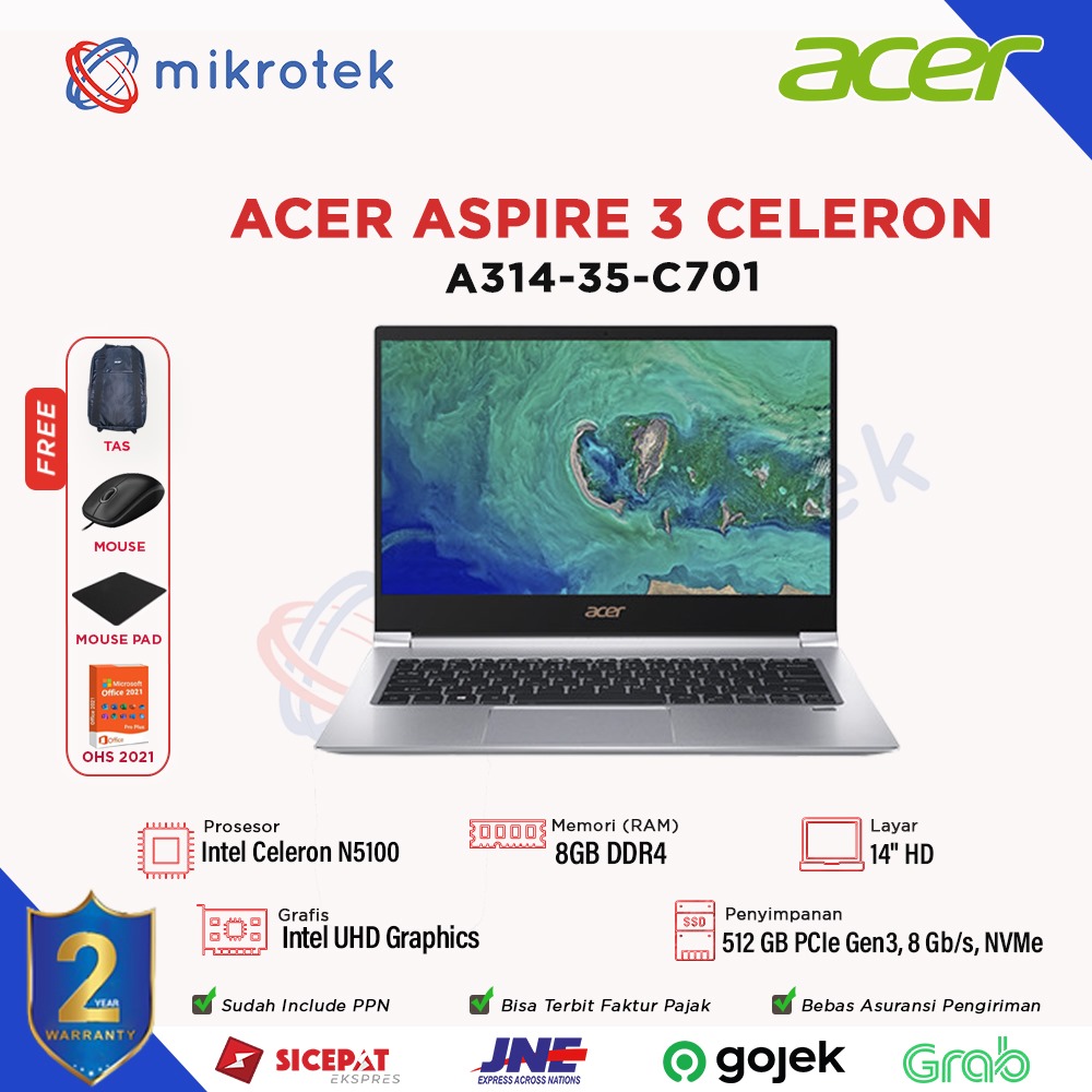 Jual ACER ASPIRE 3 CELERON N5100 RAM 8GB 512 SSD W11 A314-35-C701 OHS di Seller Mikrotek ...