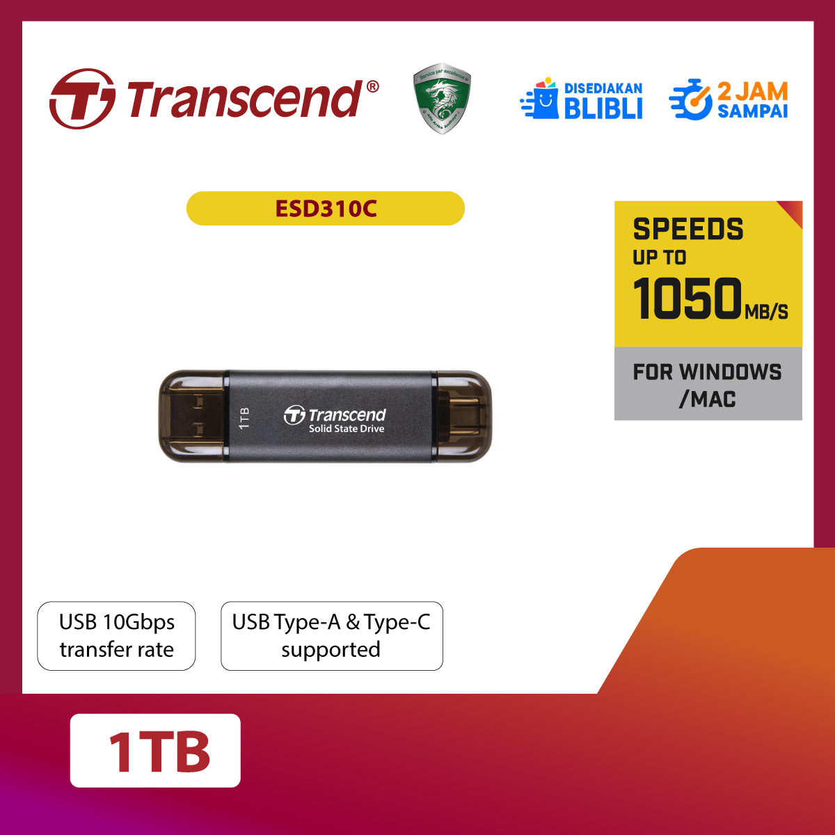 Promo Transcend 1tb, External Ssd, Esd310c, Usb 10gbps, Type C/a ...