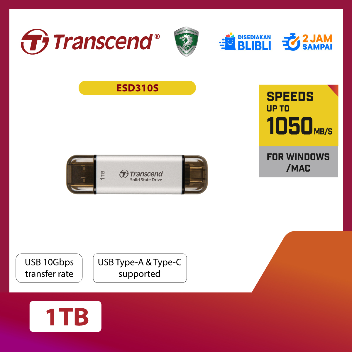 Promo Transcend 1tb, External Ssd, Esd310s, Usb 10gbps, Type C/a ...