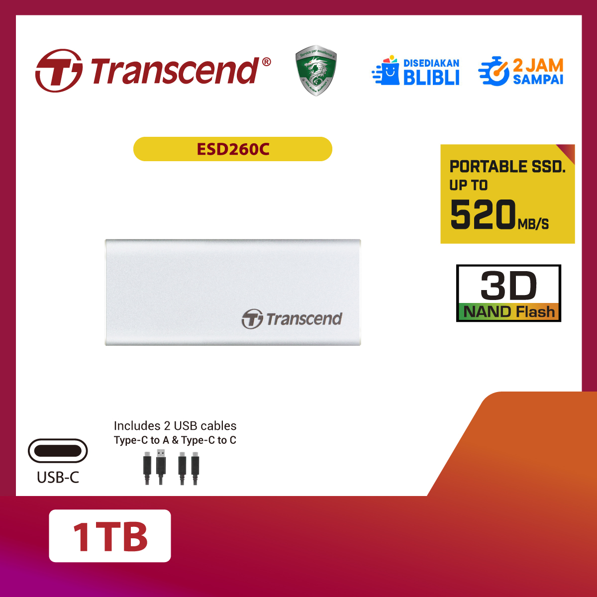 Promo Transcend 1tb External Ssd Usb 3 1 Gen 2 Type C To Type C A Ts1tesd260c Diskon 14 Di