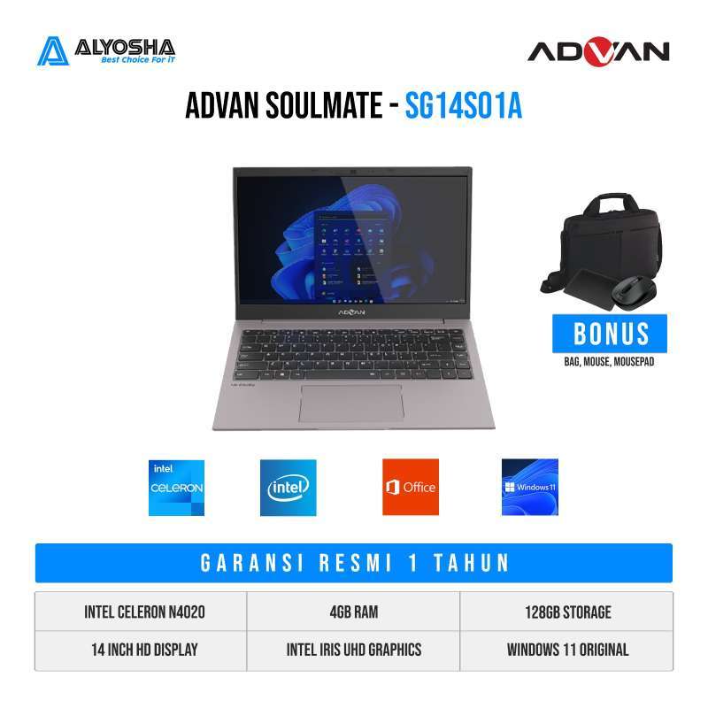 Jual Laptop Advan Soulmate Intel N4020 Ram 4gb | 128gb Ssd 14inchi ...