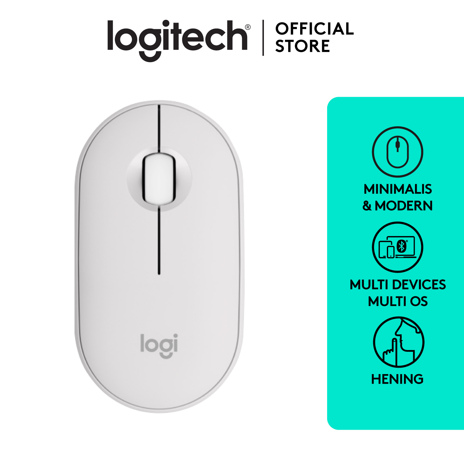 Promo Logitech Pebble 2 M350s Mouse Wireless Bluetooth Slim Silent Tonal White Diskon 38% Di ...