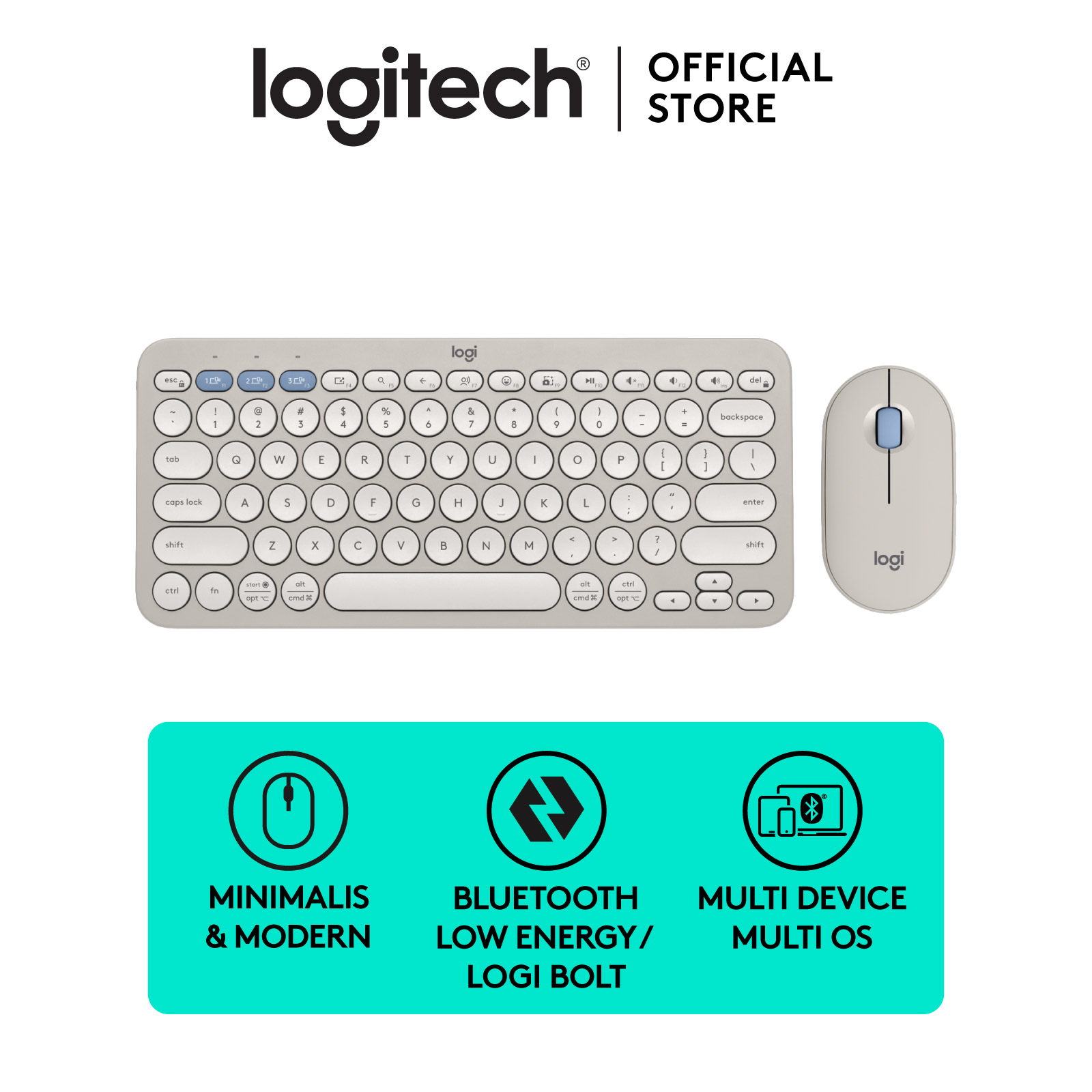 Jual Logitech Pebble Combo Keyboard Dan Mouse Wireless Bluetooth Tonal Sand Di Seller Logitech