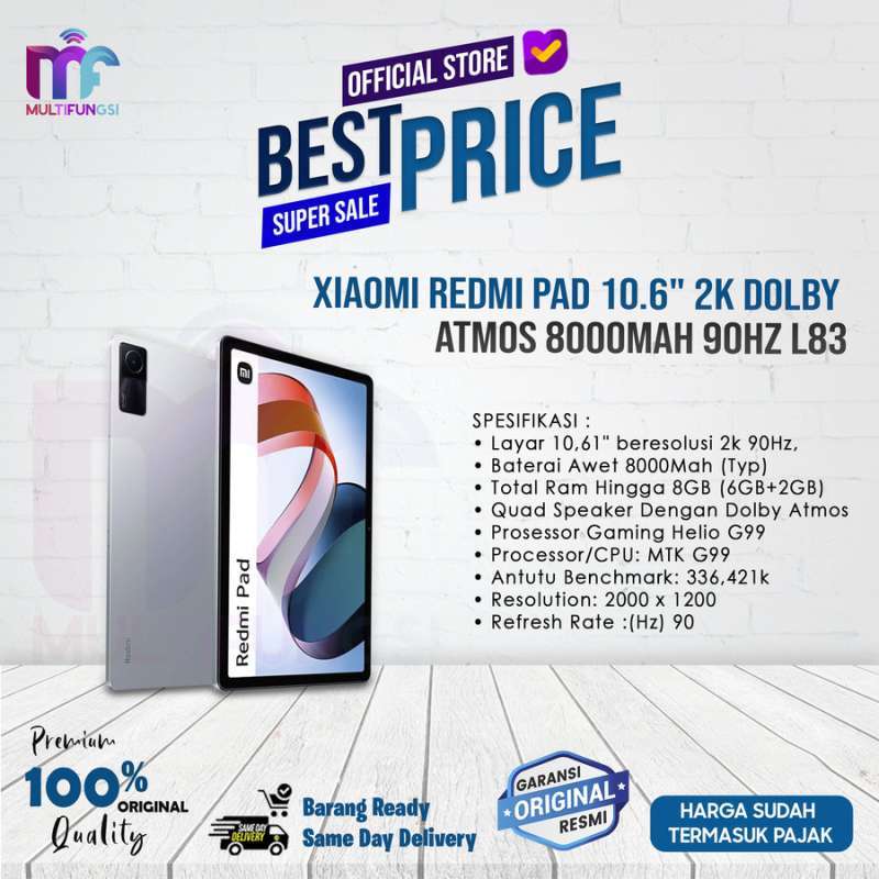 Jual Xiaomi Redmi Pad 6/128 2k Dolby Atmos 8000mah 90hz Garansi Resmi ...