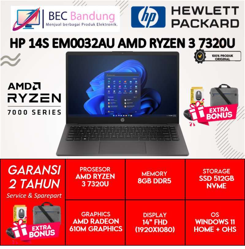 Jual Laptop Hp 14s Amd Ryzen 3 7320u Ram 8gb Ddr5 Ssd 512gb Fhd Amd Radeon 610m Di Seller