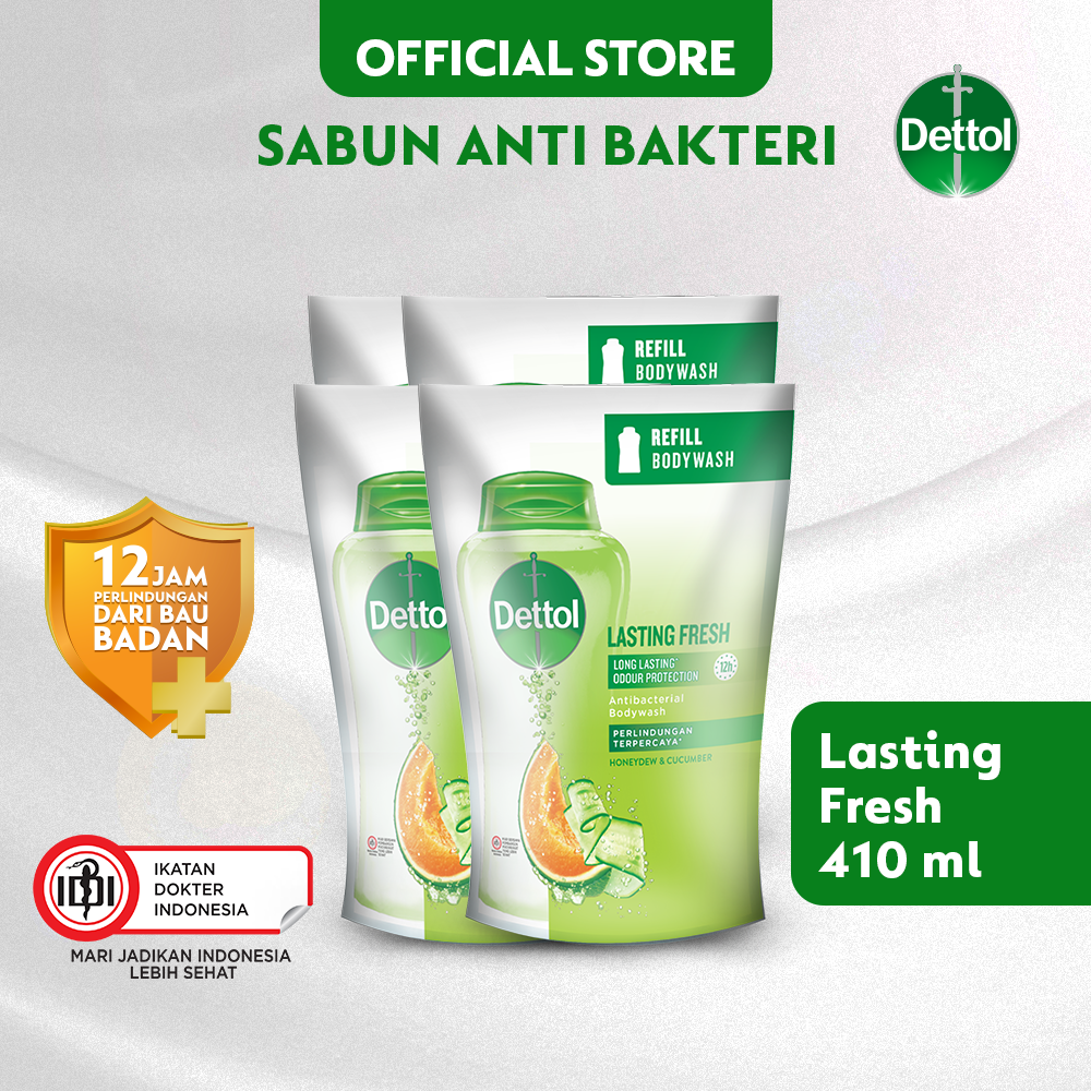 Promo Dettol Pouch Lasting Fresh Sabun Mandi [410 g x 4] Diskon 21% di ...