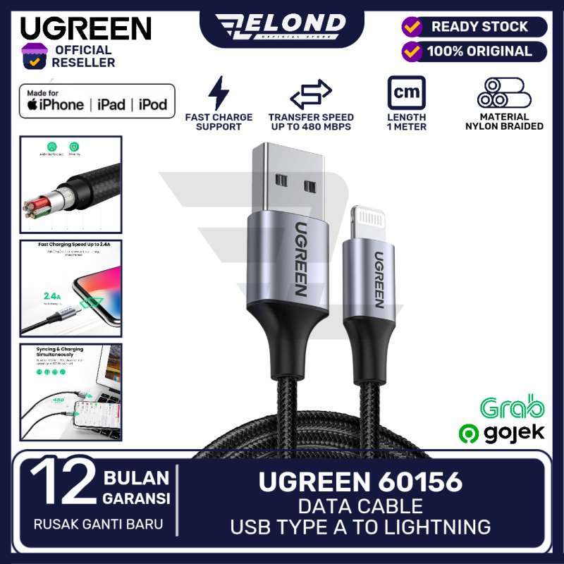 Jual UGREEN Kabel Lightning ip MFI to USB A Nylon Braided US199 di ...