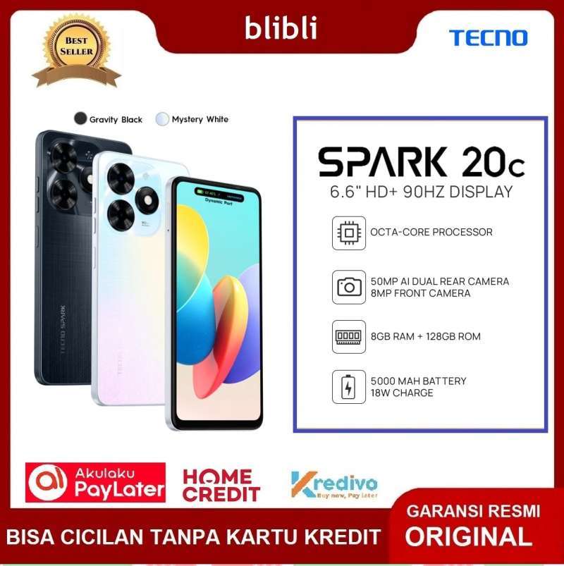 Promo TECNO SPARK 20C Ram {4GB/8GB + 128GB} 50MP+AI CAMERA, Dynamic Port 6,6” HD+ 90Hz Screen ...