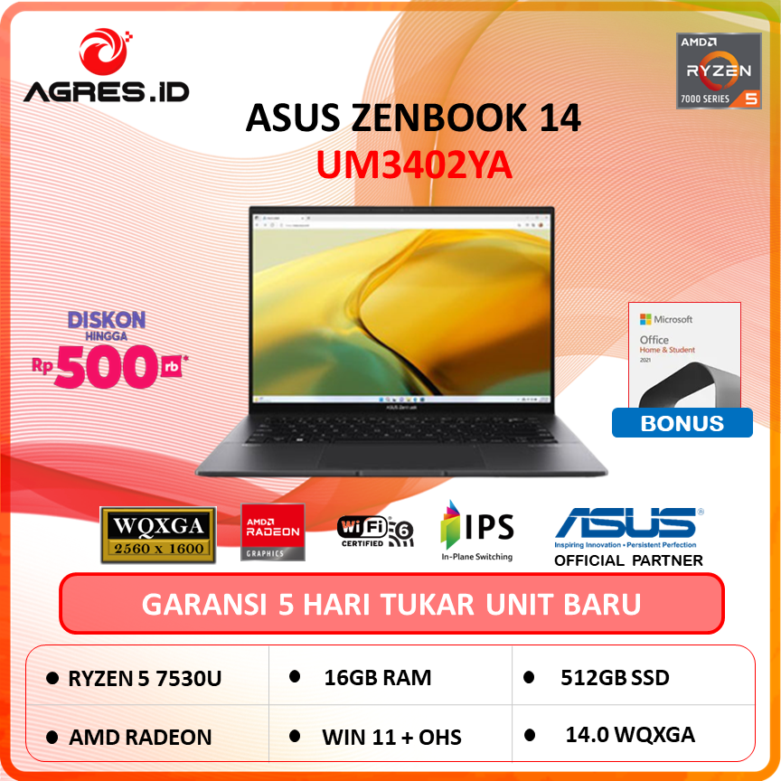 Promo ASUS ZENBOOK 14 UM3402YA - RYZEN 5 7530U 16GB 512GB 14.0 WQXGA ...