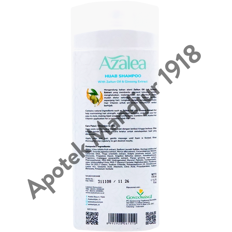 Promo Azalea Hijab Shampoo With Zaitun Oil And Ginseng Extract 170 ML ...