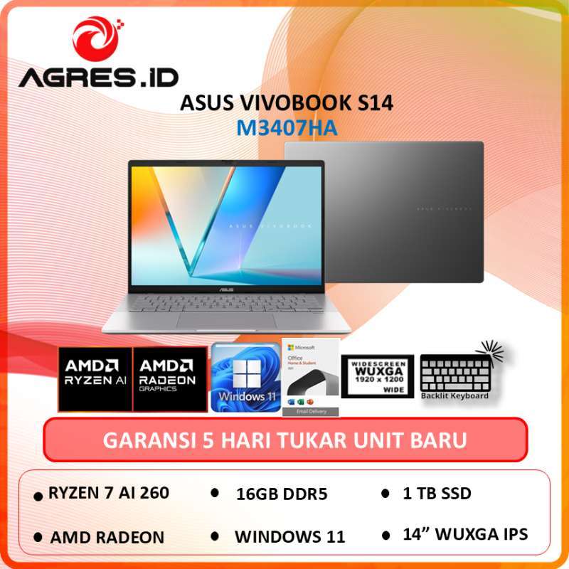 Promo Asus Vivobook S14 M3407ha Ryzen 7 260 RAM 16gb Ssd 1tb W11+ohs+m365b 14 Wuxga 2yr - Paket ...