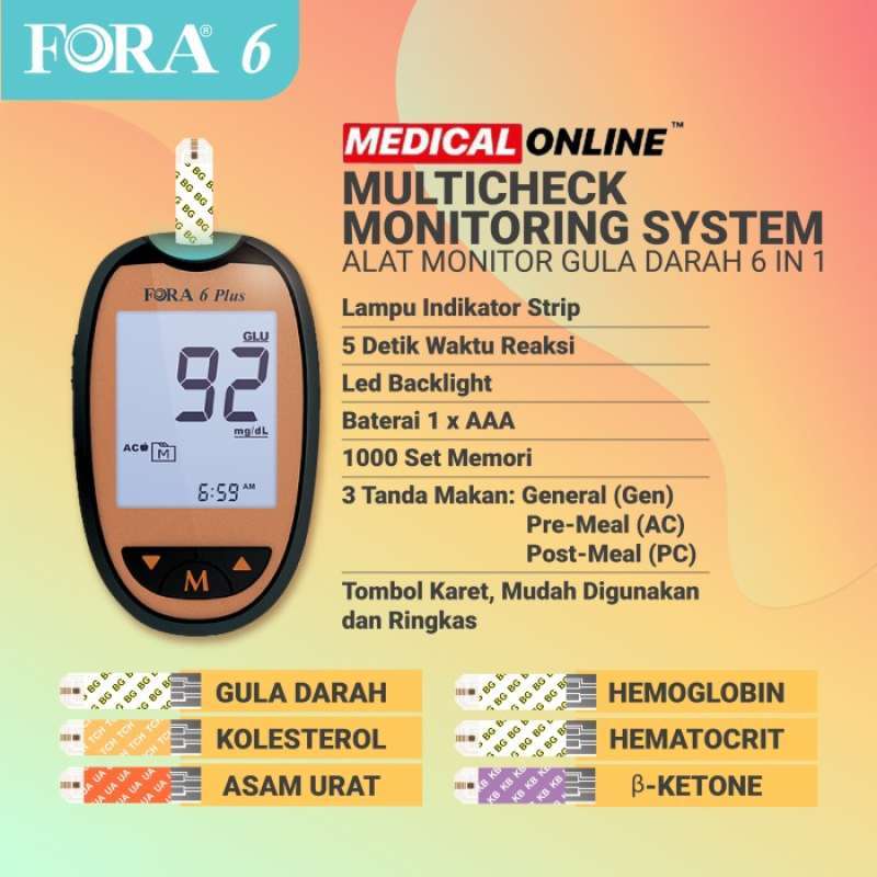 Jual Fora 6 Plus 6 Fungsi Parameter (Gula Kolesterol Asam Urat Ketone ...