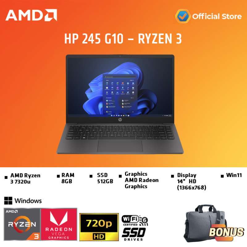 Promo Hp 245 G10 - Ryzen 3 7320 8gb 256gb Vega7 14.0 Win11 Diskon 20% Di Seller Amd Official ...