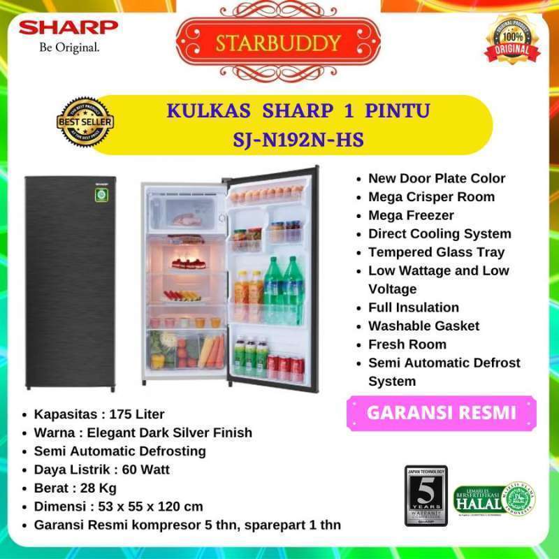 Promo KULKAS SHARP 1 PINTU SJ-N192N-HS SJN192NHS SJ192 175 LITER Diskon ...