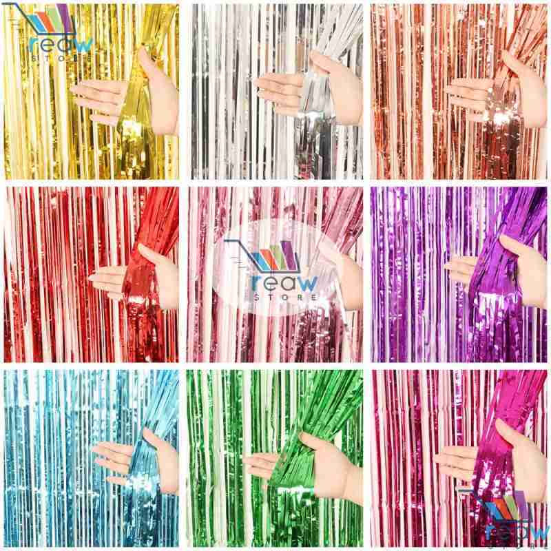 Jual Tirai Foil Rumbai Dekorasi Pesta Aneka Warna Background Curtain ...