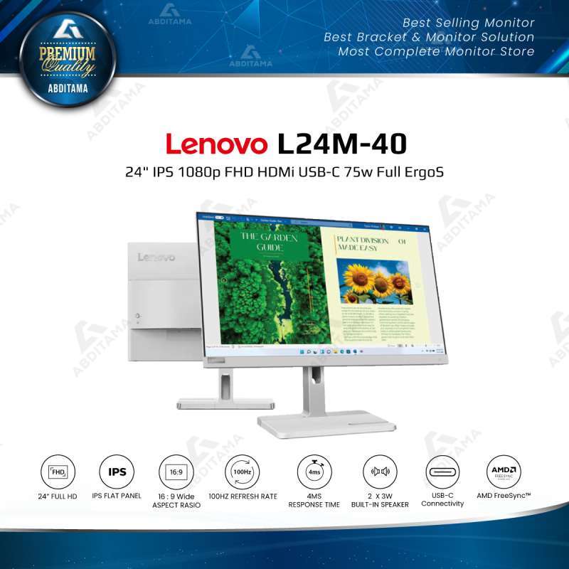 Jual Monitor Led Lenovo L24m-40 24 Ips 1080p Fhd Hdmi Usb-c 75w Full ...