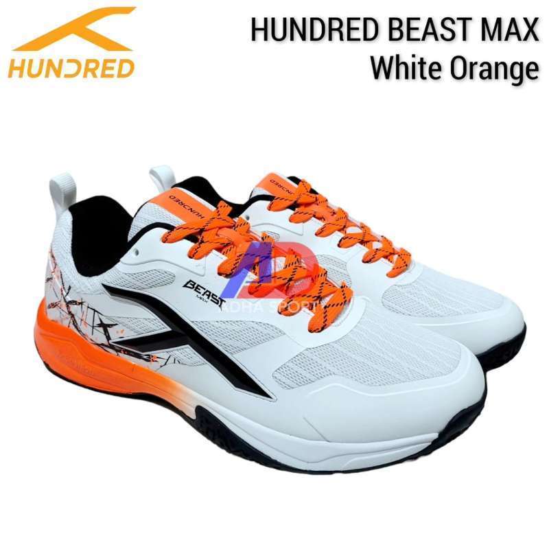 Jual Sepatu Badminton Hundred Beast Max White Orange Bulutangkis ...