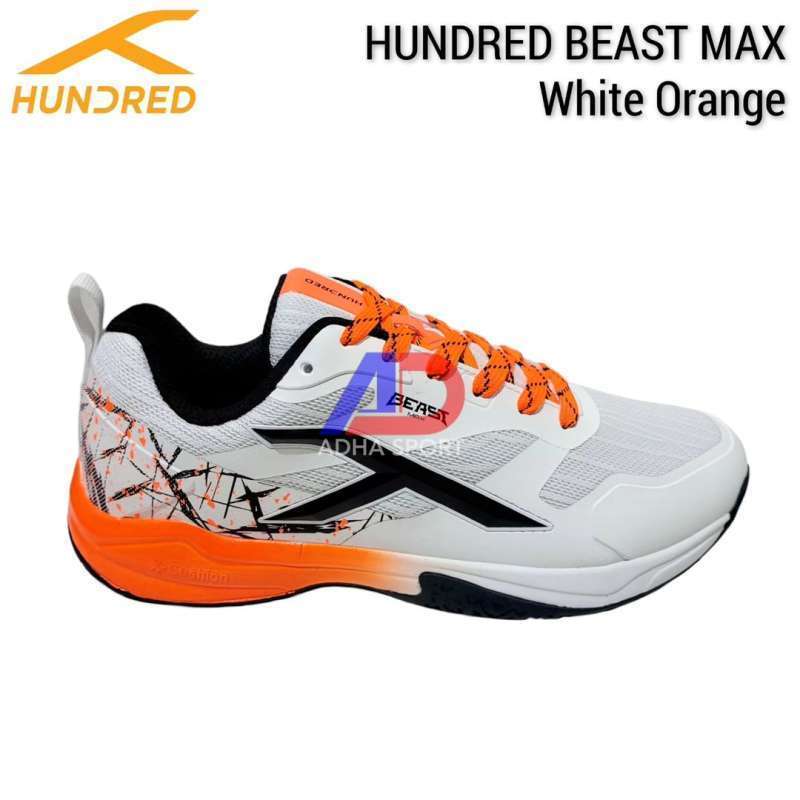 Jual Sepatu Badminton Hundred Beast Max White Orange Bulutangkis ...