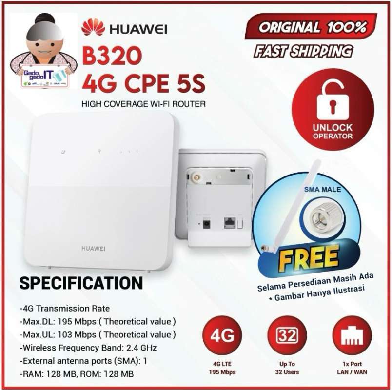 Jual Huawei B320 Modem Wifi Router Wireless 4g Cpe 5s Lte 195mbps Wi-fi 300mbps - B320 Non ...
