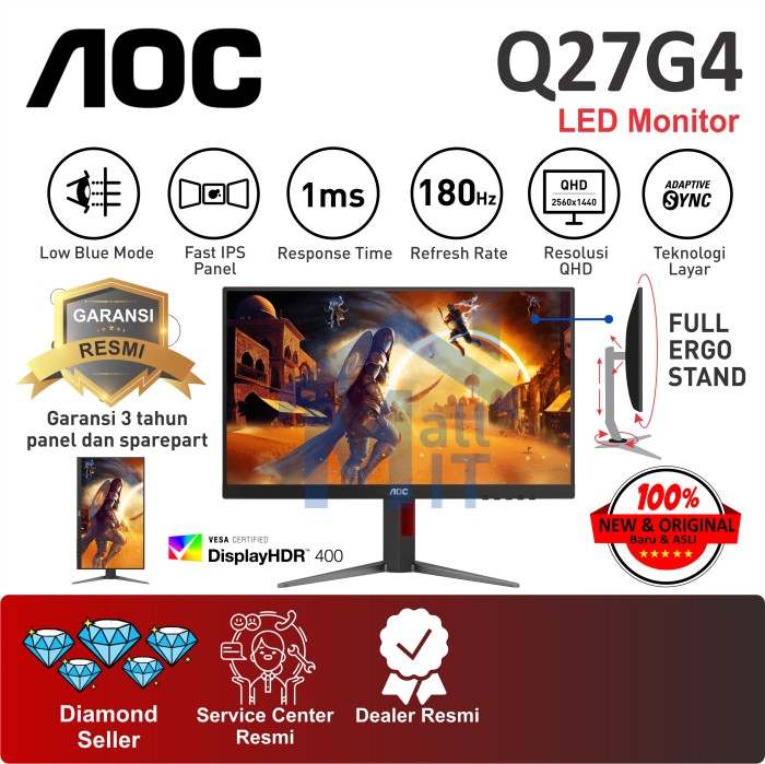 Jual Monitor AOC GAMING Q27G4 27 IPS QHD 2K 1440p 180Hz HDMI DPHDR ERGO ...
