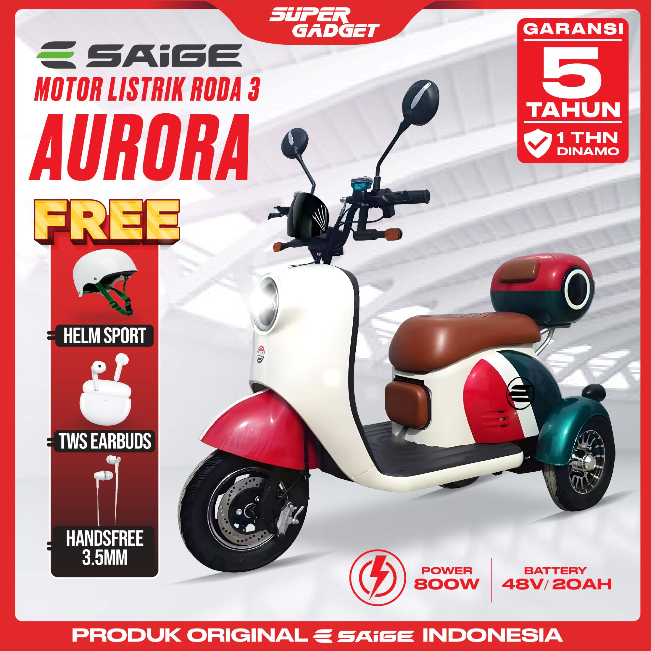 Jual SAIGE AURORA Motor Listrik Selis Mopit 48V 20AH Garansi Resmi di ...