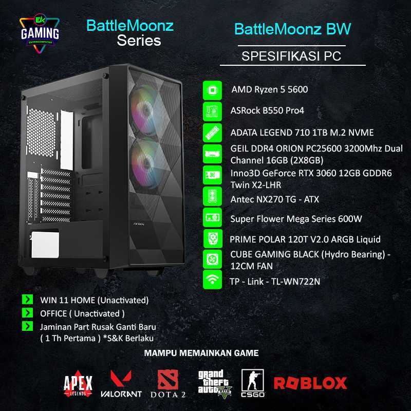 Promo Pc Rakitan Ek Gaming Battlemoonz Bw - Ryzen 5 Rtx 3060 Enter Komputer Diskon 14% Di Seller ...