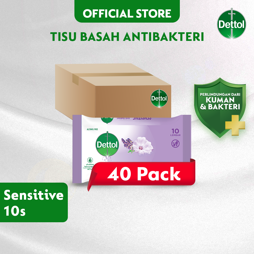 Promo Dettol Sensitive Wipes Tissue Basah [10 Sheets / 40 Pcs / Carton ...