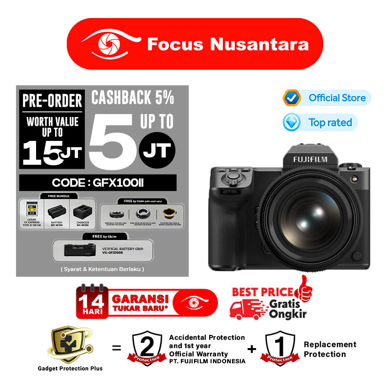 Jual FOCUS NUSANTARA - Fujifilm GFX100 II With Lens GF 55MM F1.7 R WR Medium Format Camera Fuji ...