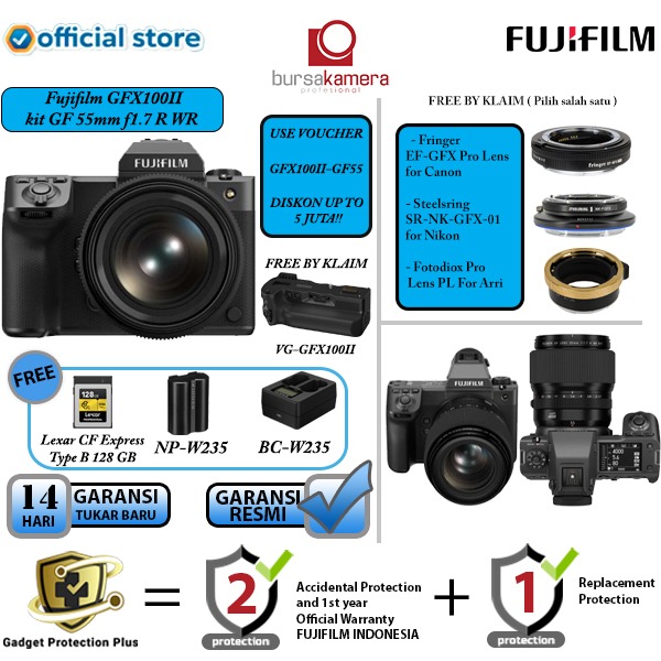 Promo BKP Fujifilm GFX100 II kit GF 55mm f1.7 R WR Medium Format Camera GFX MARK II RESMI Diskon ...