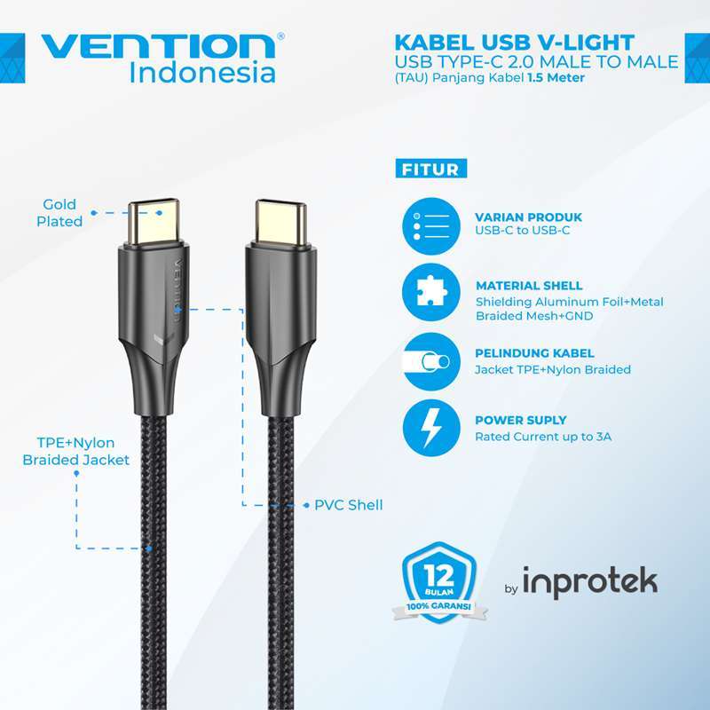 Jual Vention Kabel Charger V-light Usb Type C Fast Charging Led For ... Jual Vention Kabel Charger V-light Usb Type C Fast Charging Led For ...