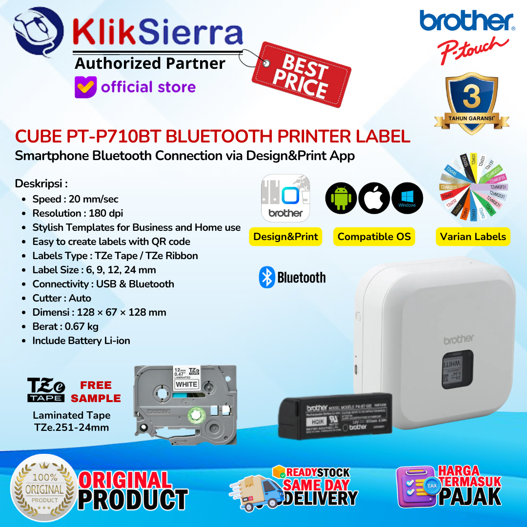 Jual Brother Pt-p710bt Ptouch Cube Printer Label Portable Bluetooth ...
