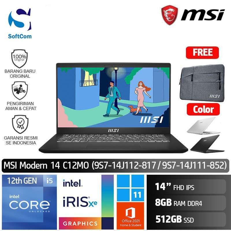 Promo MSI Modern 14 C12MO 817 852 Notebook [Core i5-1235U/8GB/512GB SSD ...