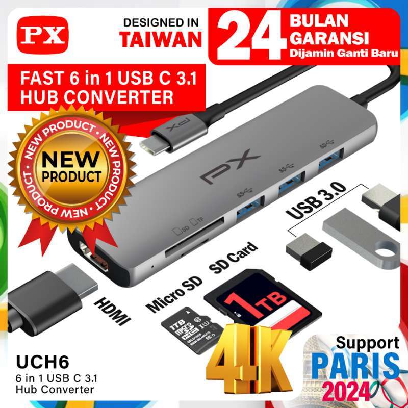 Jual Usb Hub Converter Type C 3.1 MacBook Laptop Hdmi 6 In 1 Px Uch6 Di ...