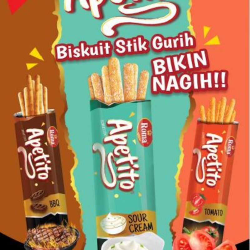 Jual Roma Apetito Biskuit Stick Tomato , Sour Cream , BBQ, Pizza ( ds ...