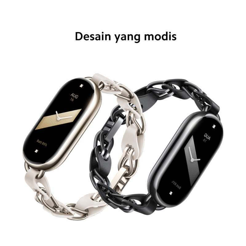 Promo Official Xiaomi Smart Band Chain Strap Kombinasi Kulit Dan Besi Ringan Dan Nyaman